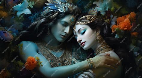 Premium Ai Image The Love Of Lord Radha And Krishna In A Magical Realm