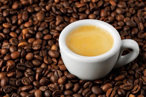 White Espresso Cup Stands Roasted Beans Perfect Background Coffee