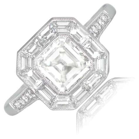 Gia 101ct Asscher Cut Diamond Engagement Ring H Color Sapphire Halo