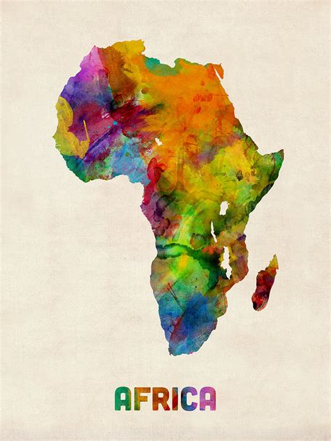 Africa Watercolor Map Digital Art By Michael Tompsett