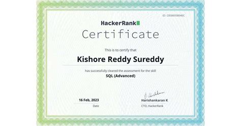 Kishore Reddy Sureddy On Linkedin Hackerrank Skill Certificate 16 Comments