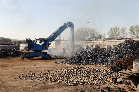 Large Excavators Work On Scrap Metal Editorial Photography Image Of