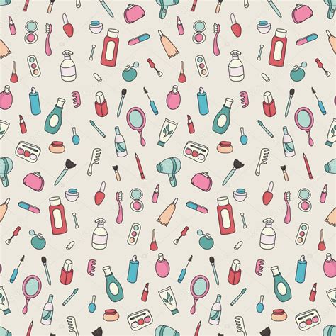 Cosmetics And Beauty Products Icons Vintage Seamless Patterns With