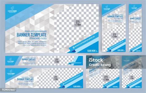파란색과 흰색 웹 배너 템플릿 사진에 대 한 공간을 가진 표준 크기 현대적인 디자인 0명에 대한 스톡 벡터 아트 및 기타 이미지
