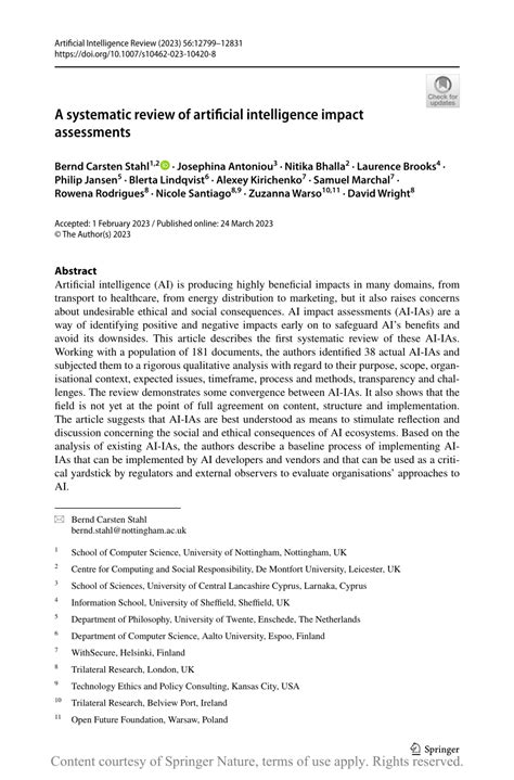 Pdf A Systematic Review Of Artificial Intelligence Impact Assessments