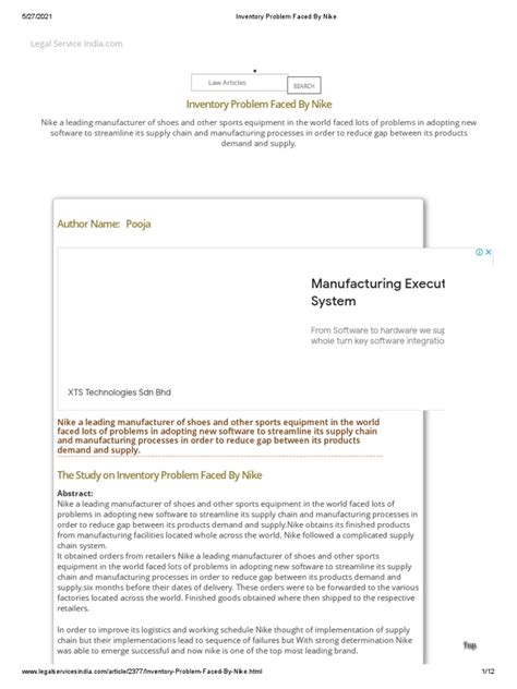 Inventory Problem Faced By Nike Pdf Nike Economies