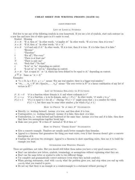 Cheat Sheet For Proofs Pdf Pdf