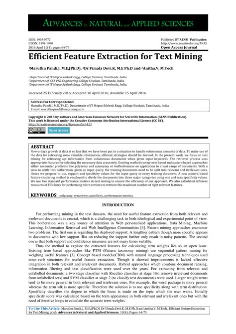 pdf efficient feature extraction for text mining