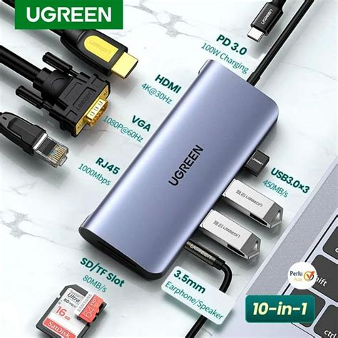 Jual Ugreen Usb C Hub 10 In 1 Type C To Usb3 0 Hdmi Vga Pd Rj45 3 5mm