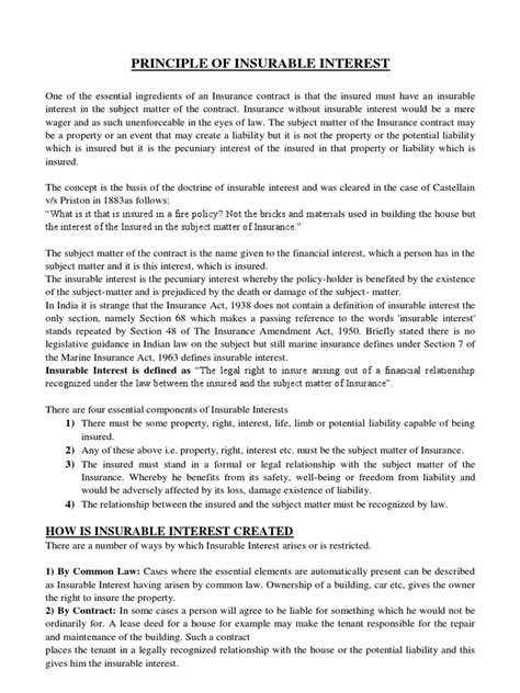 Principle Of Insurable Interest Pdf Liability Insurance Insurance