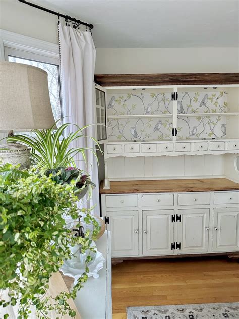 Quick And Easy China Cabinet Makeover Using Wallpaper Celebrated Nest