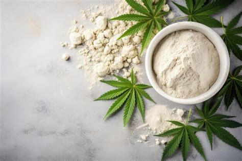 Premium Ai Image Hemp Flour On A Concrete Surface With Hemp Leaf Shape