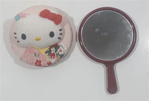2006 Sanrio Hello Kitty Pocket Mirror In 3d Embroidered Cover