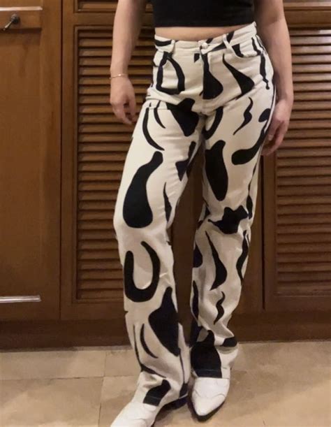 Monki Cow Print Pants Womens Fashion Bottoms Jeans On Carousell