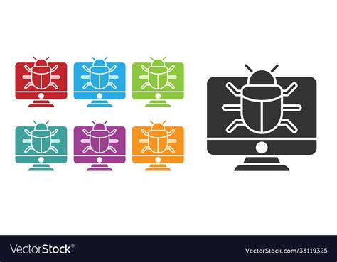 Black System Bug On Monitor Icon Isolated On White