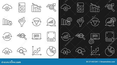 Set Line Pie Chart Infographic Server Financial Growth Decrease