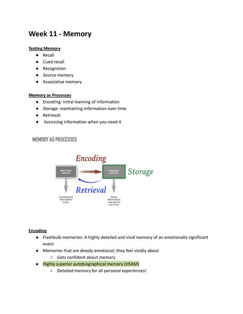 copy of psyc 100 week 11 notes week 11 memory testing memory recall