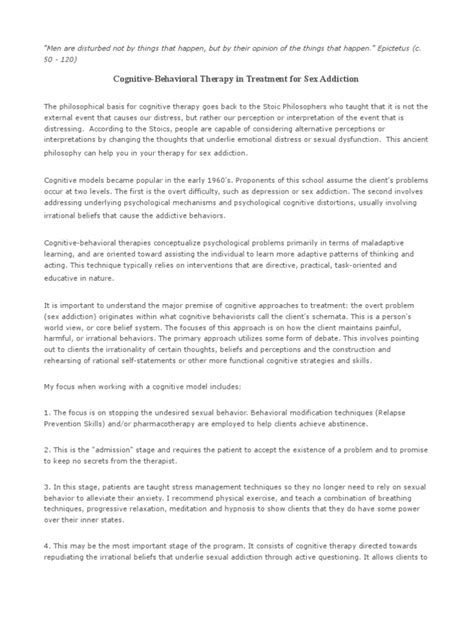 Treatment Of Sex Addiction Cognitive Behavioral Therapy Pdf