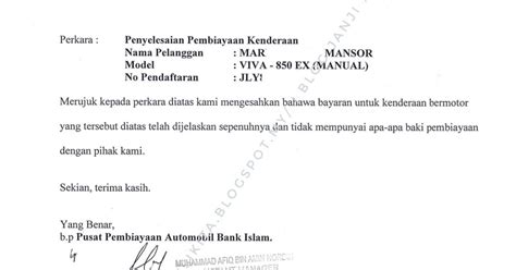 Hutang Contoh Surat Tarik Kereta Surat Rasmi Contoh Kiriman Kerajaan