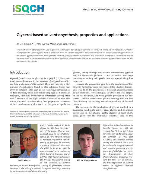 Pdf Cheminform Abstract Glycerol Based Solvents Synthesis