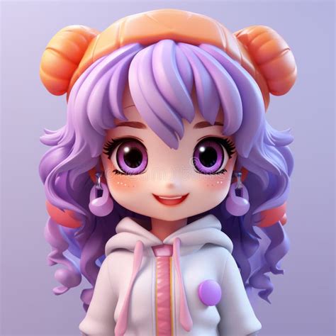 An Anime Character With Purple Hair And Purple Eyes Stock Illustration