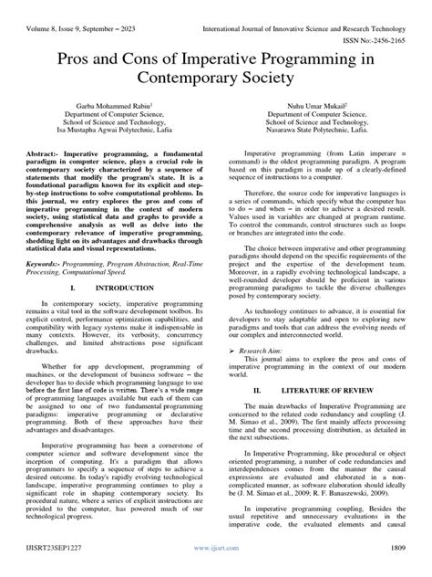 Pros And Cons Of Imperative Programming In Contemporary Society Pdf