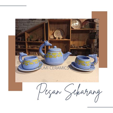 Jual BUMI CERAMICS ART TEA SET KERAMIK MOTIF NAGA BIRU UNIK BUATAN