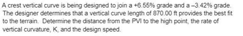 Solved A Crest Vertical Curve Is Being Designed To Join A Chegg Com