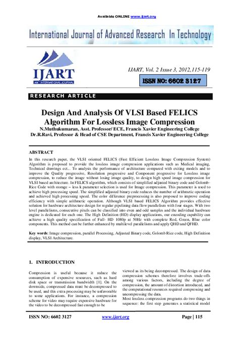 Pdf Design And Analysis Of Vlsi Based Felics Algorithm For Lossless
