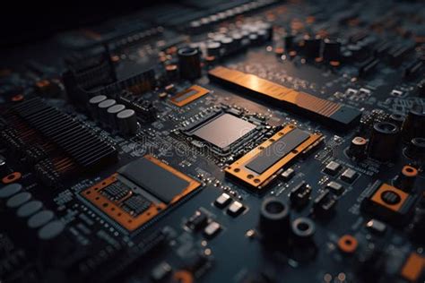 Close Up Shot Of Circuit Cyberspace Board With Computer Motherboard