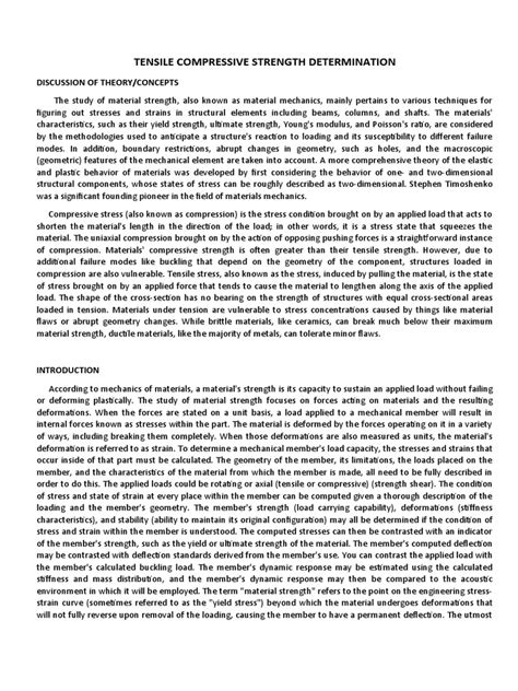 Tensile Compressive Strength Determination Pdf Strength Of