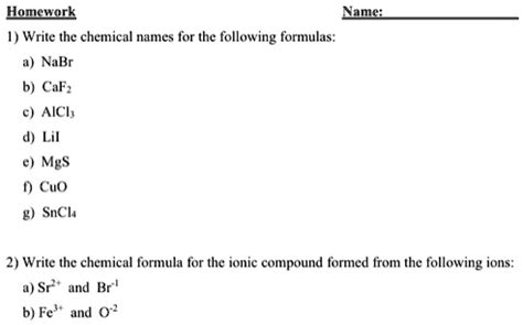 SOLVED Homework Nang Write The Chemical Names For The Following Formulas A NaBr B CaF C