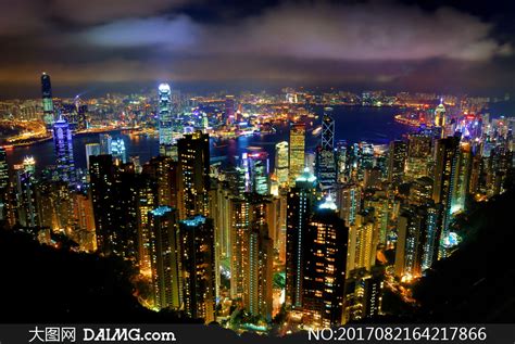 乌云笼罩下的香港夜景摄影高清图片 大图网图片素材