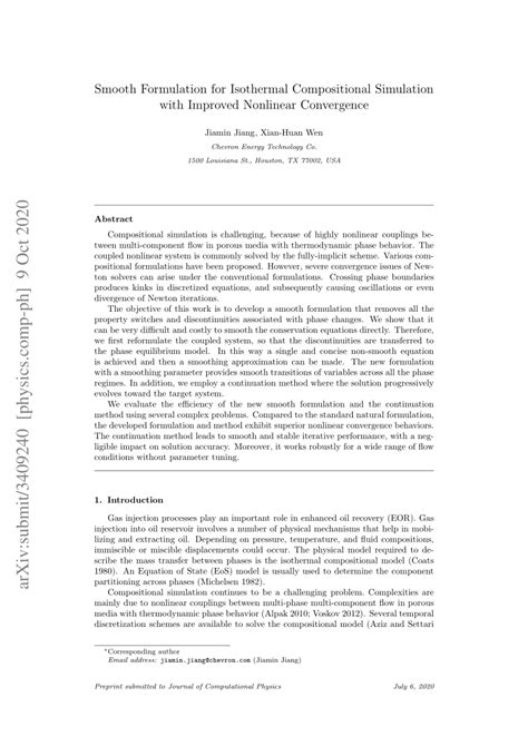 Pdf Smooth Formulation For Isothermal Compositional Simulation With Improved Nonlinear Convergence