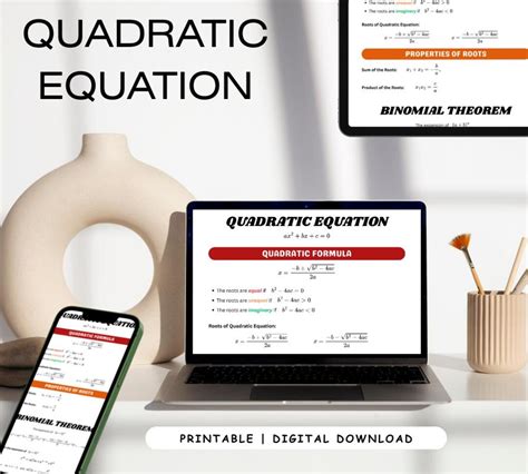 Quadratic Formula And Binomial Theorem Poster Math Printable Study