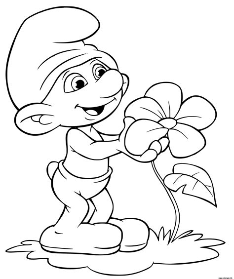 Coloriage Schtroumpf Avec Une Fleur Dessin Schtroumpf à imprimer