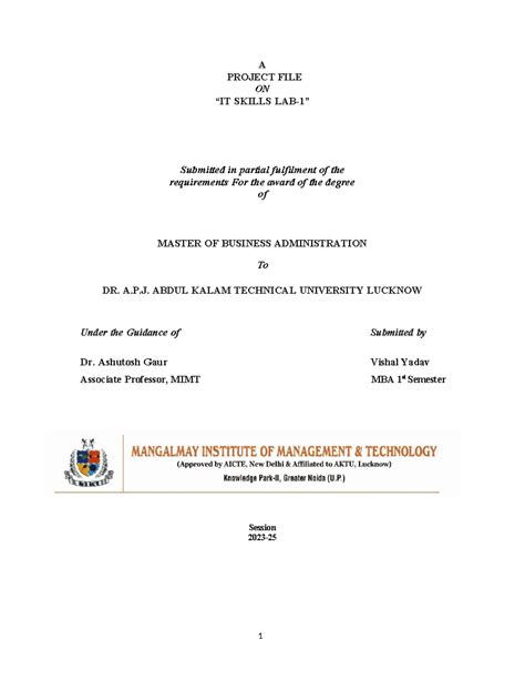 IT PROJECT FILE A PROJECT FILE ON IT SKILLS LAB Submitted In