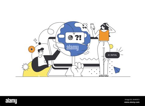 Language Courses Web Concept In Flat Outline Design With Characters