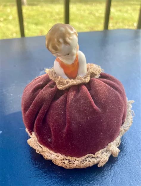 Vintage Half Doll Pin Cushion Porcelain Girl Handmade Lace And Velvet £