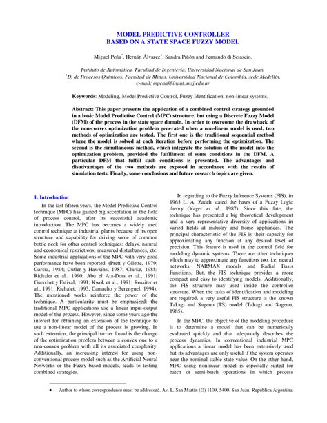 Pdf Model Predictive Controller Based On A State Space Fuzzy Model