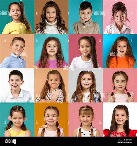 collage de caras sonrientes y felices de los niños Niños y niñas