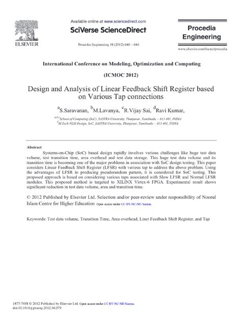 Design And Analysis Of Linear Feedback Shift Register Based On Various Tap Connections