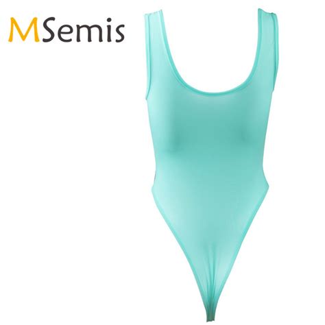 Womens Open Crotch Swimsuit One Piece Swimwear High Cut Thong Leotard