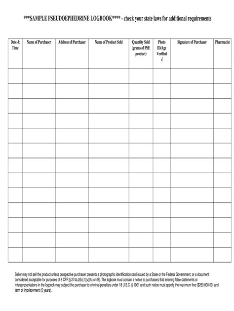 Fillable Online Sample Pseudoephedrine Logbook Check Your