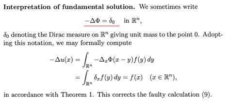 Interpretation Of Fundamental Solution Of Laplaces Equation In Evans Partial Differential