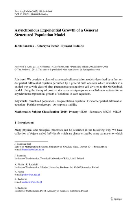 Pdf Asynchronous Exponential Growth Of A General Structured Population Model
