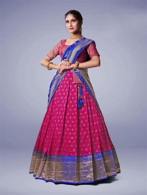Buy HALFSAREE STUDIO Rani Banarasi Silk Zari Work Pattu Half Saree Online At Best Prices In