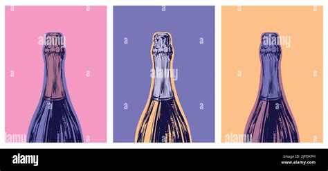 Champagne Bottle Hand Drawing Vector Illustration Alcoholic Drink Pop