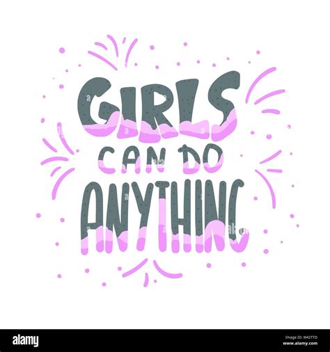 Girls Can Do Anything Quote Isolated Hand Lettering With Decoration
