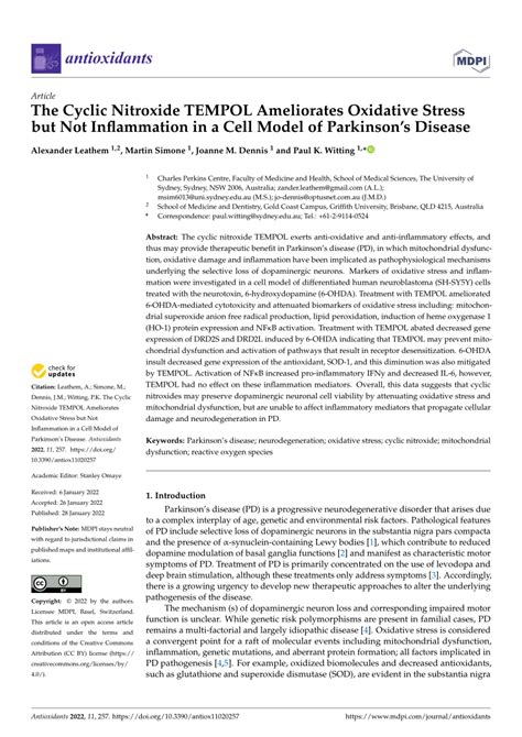 Pdf The Cyclic Nitroxide Tempol Ameliorates Oxidative Stress But Not